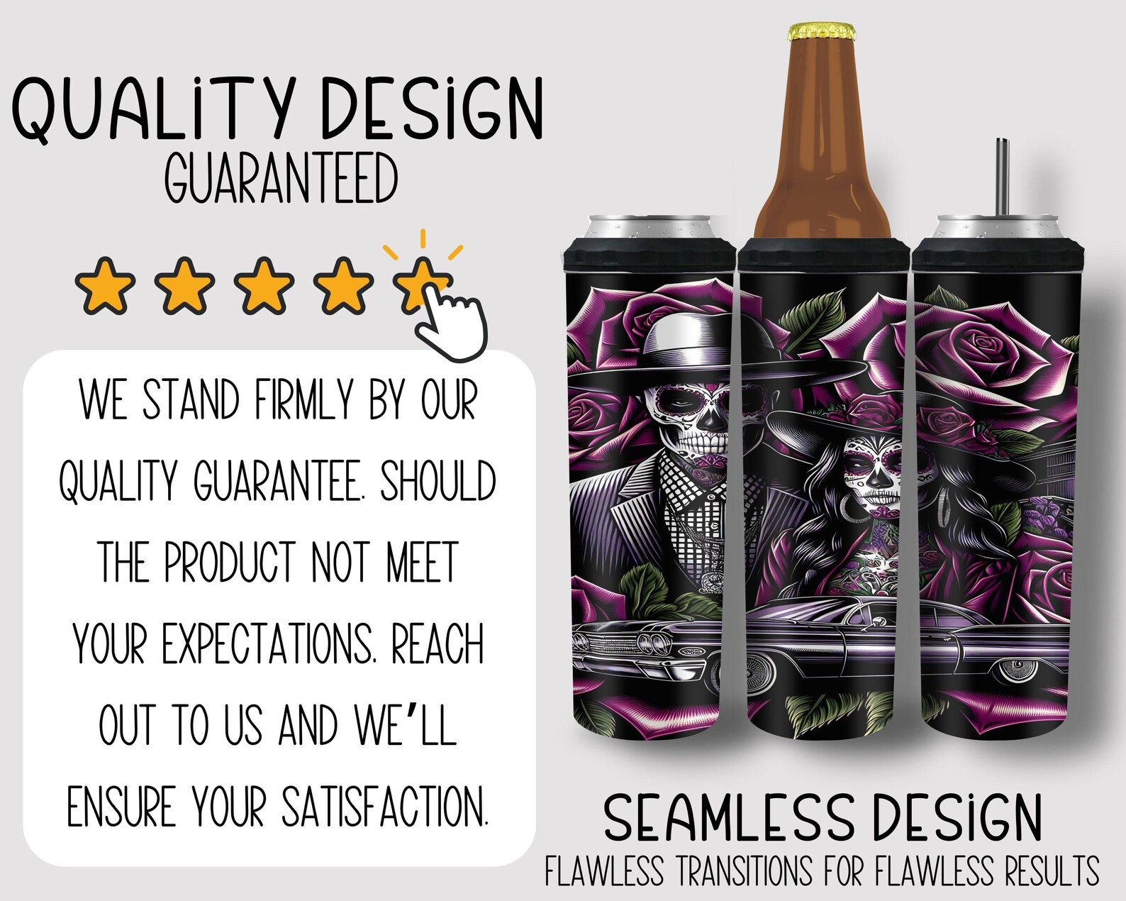 LA Chicano Girl Couple Cholo Couple 4in1 Can Cooler Wrap, Floral 4 in 1 ...