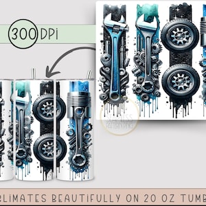 Mechanic Tumbler Wrap, Automotive 20oz Skinny Tumbler Sublimation ...