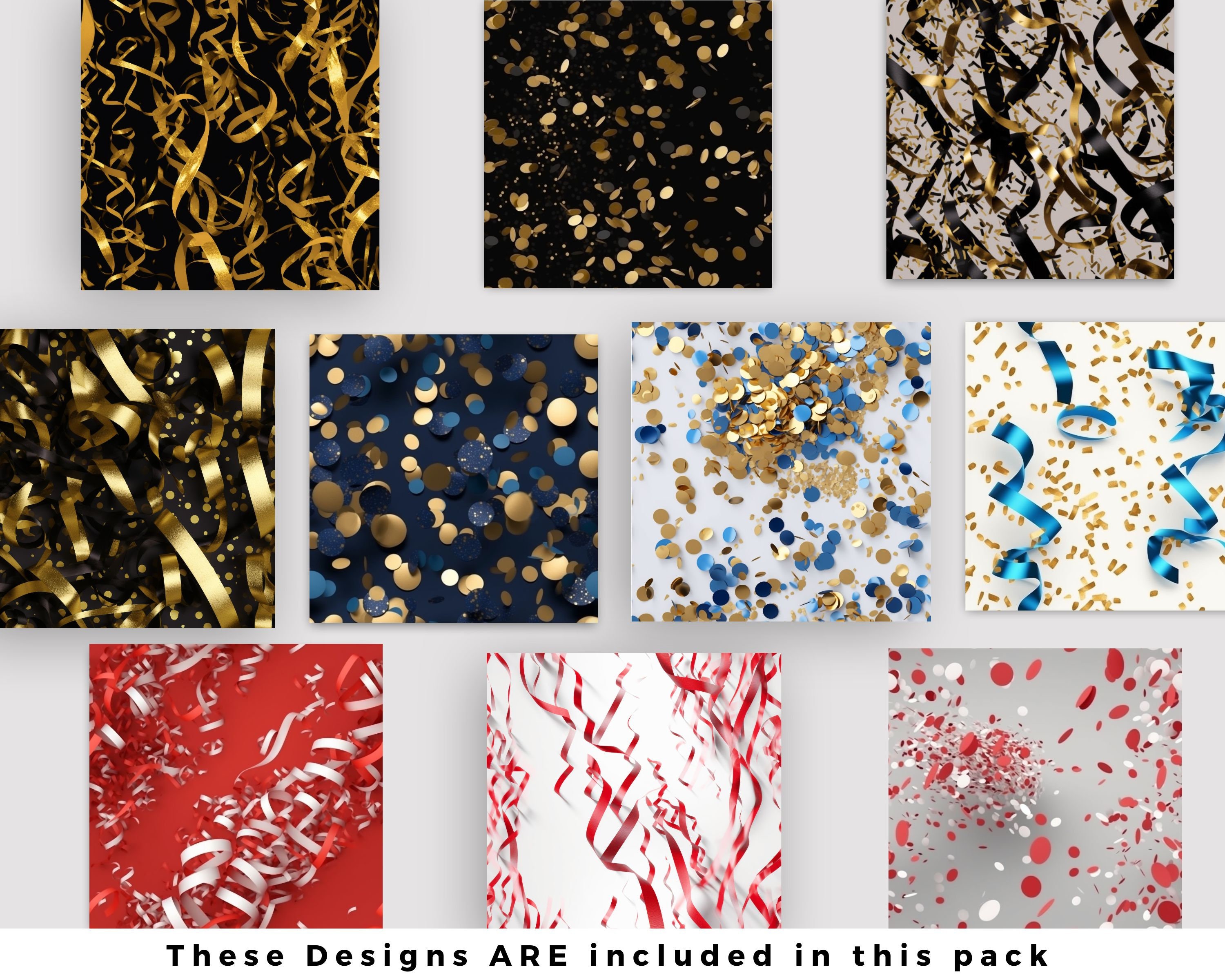Confetti & Streamers Digital Paper Texture Seamless Pattern PNG Bundle ...