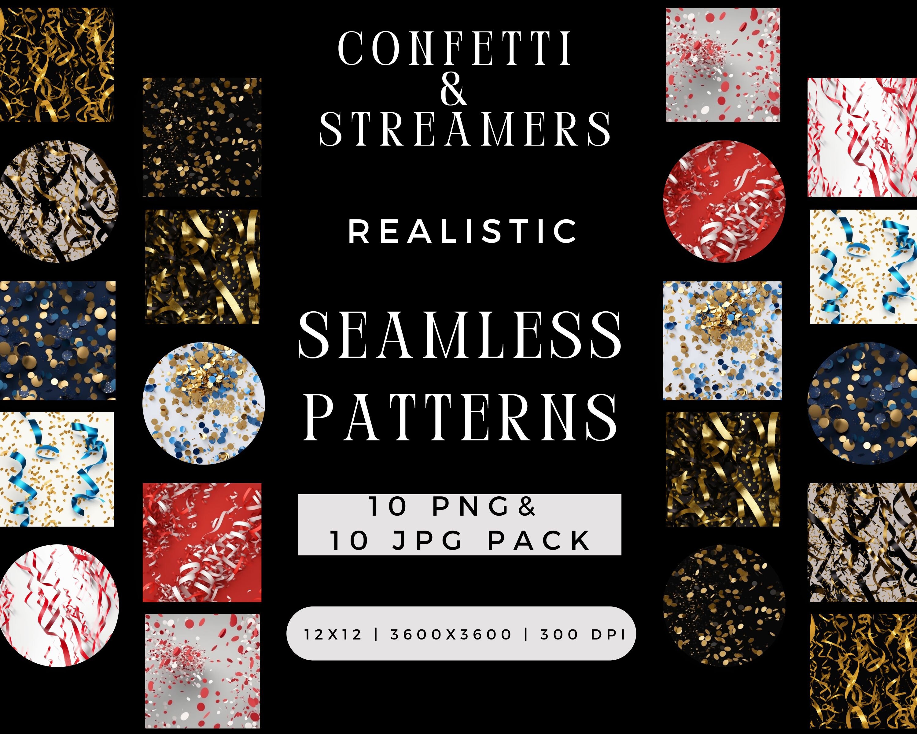 Confetti & Streamers Digital Paper Texture Seamless Pattern PNG Bundle ...