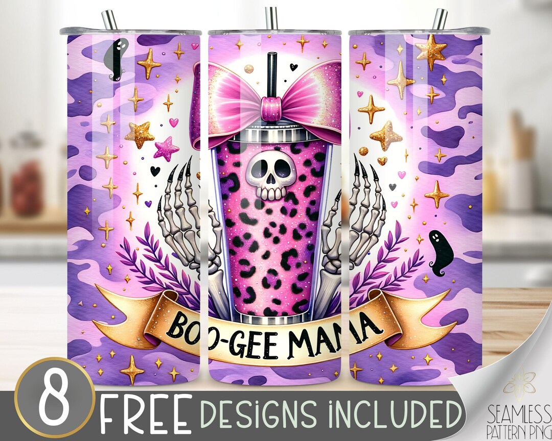 Skeleton Boo-gee Tumbler Wrap, Leopard Coquette Bow PNG, Halloween ...