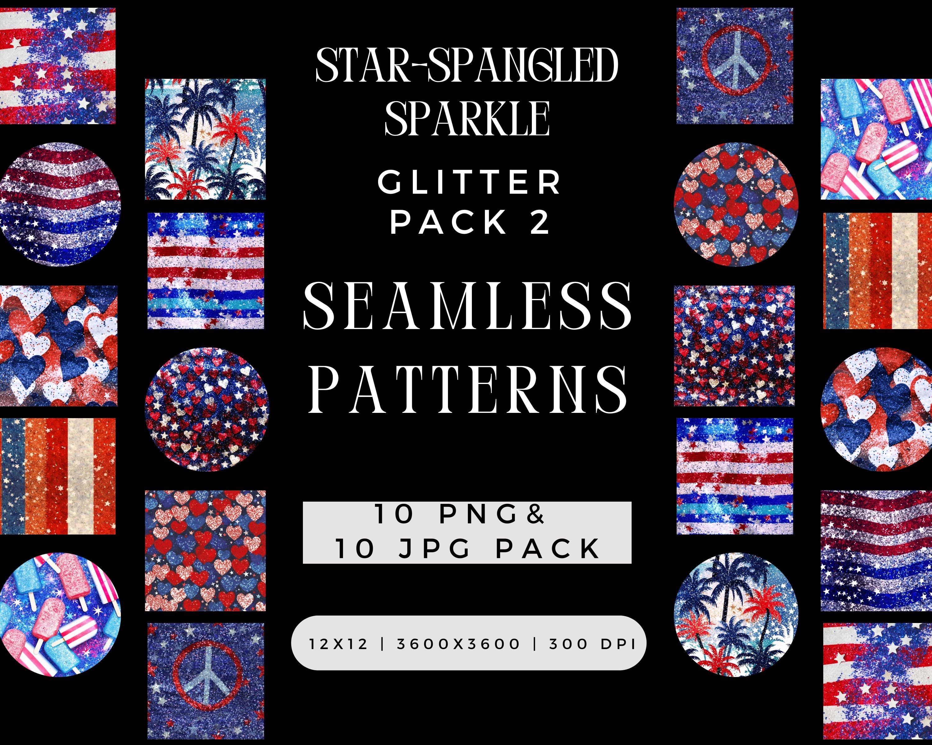 Digital Glitter Star Spangled Sparkle Seamless Pattern PNG JPG Bundle ...
