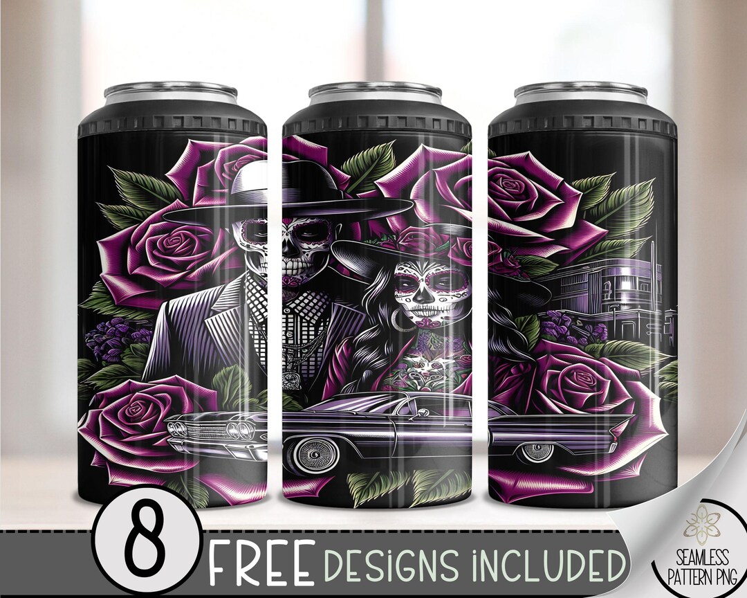 LA Chicano Girl Couple Cholo Couple 4in1 Can Cooler Wrap, Floral 4 in 1 ...
