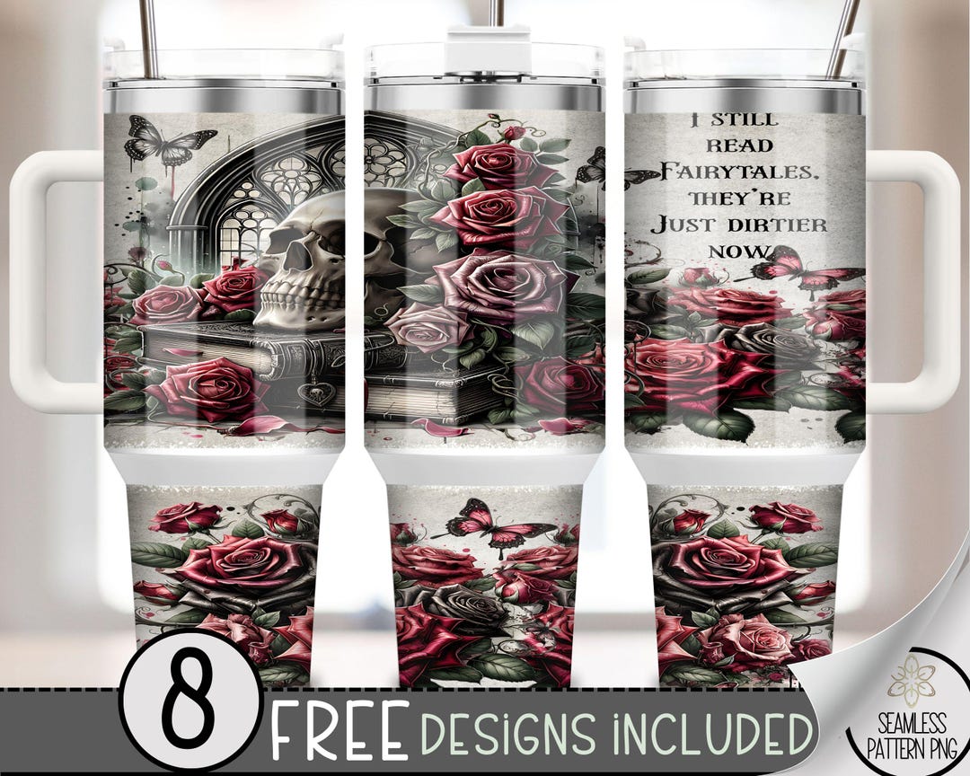 Floral Skull 40oz Tumbler Wrap, Romantasy Bookish Tumbler Sublimation ...
