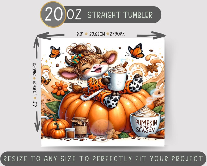 Highland Cow Pumpkin Spice Tumbler Wrap Design, Fall Coffee 20 Oz ...
