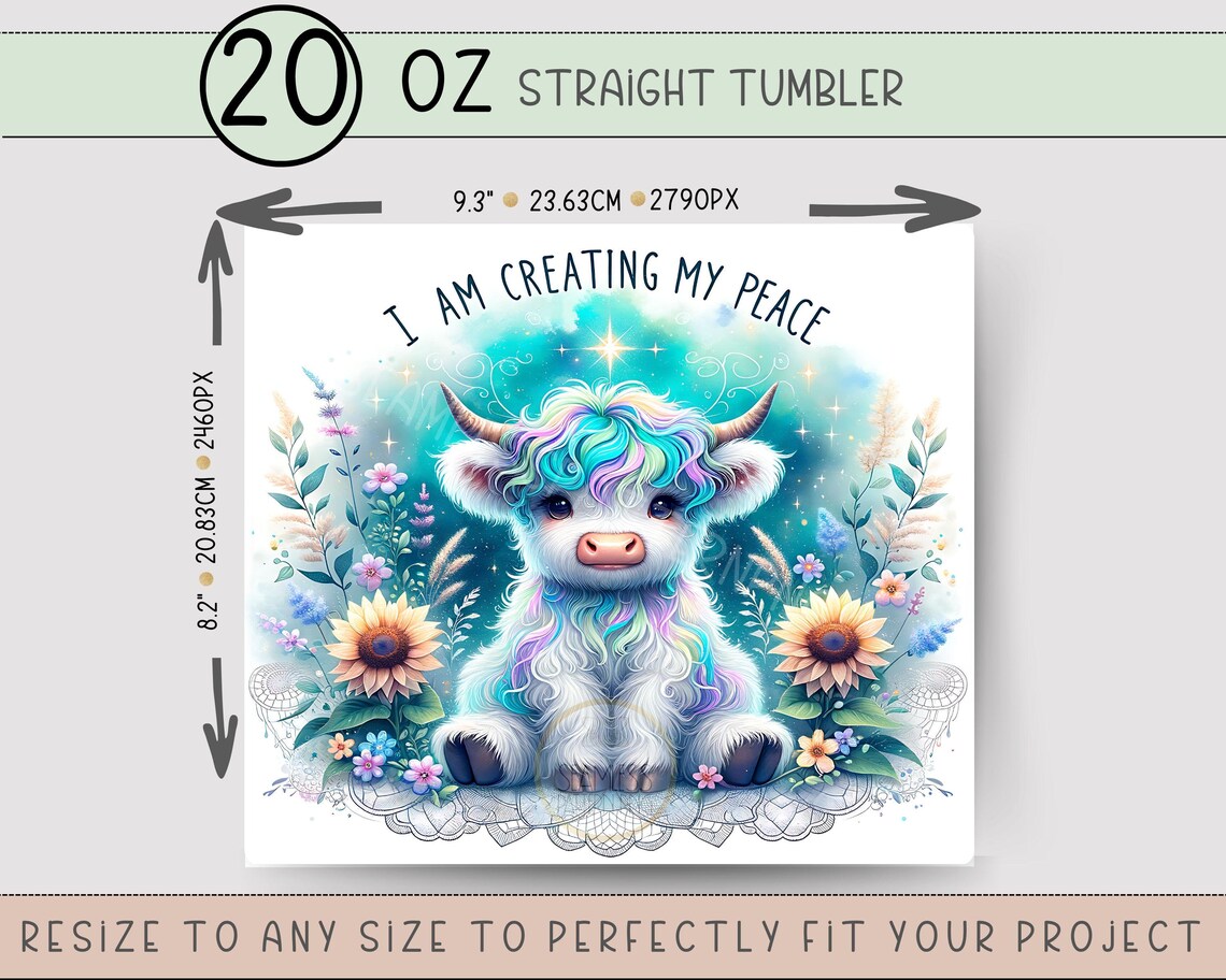 Positive Affirmation Tumbler Wrap, Cute Highland Cow 20oz Skinny ...
