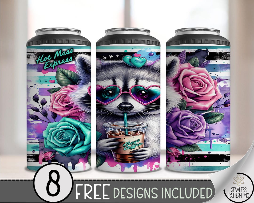 Hot Mess Raccoon Can Cooler Wrap, Sassy Sarcastic Raccoon Saying 16 Oz ...