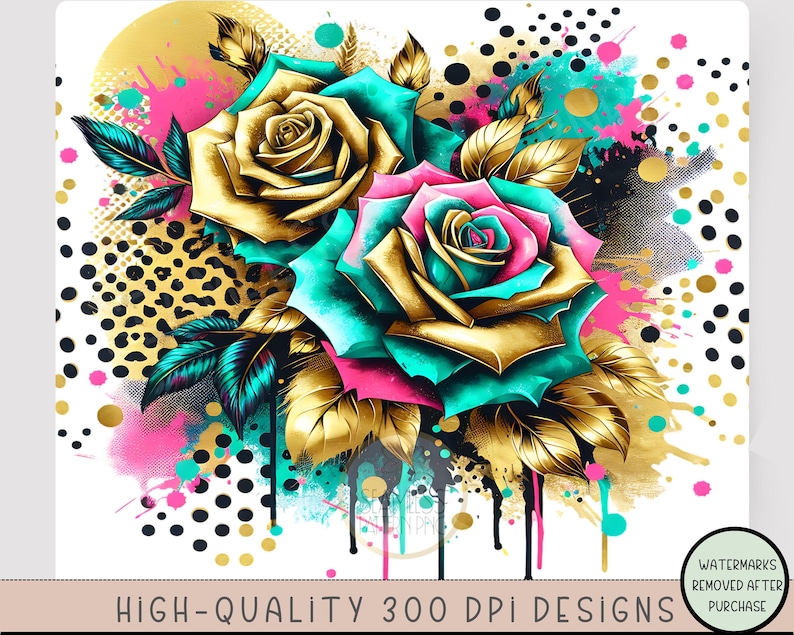 Rose Tumbler Wrap, Floral Straight Tumbler Wrap, Abstract Sublimation ...