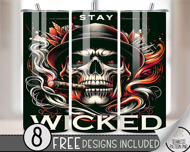 Skull Tumbler Wrap for Guy, Wicked 20oz Skinny Tumbler Sublimation ...