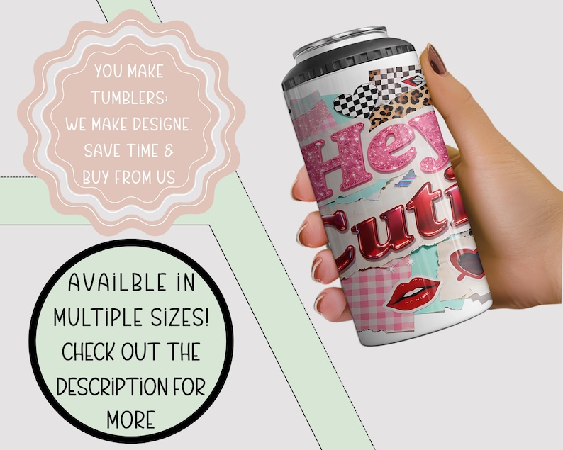Hello Cutie 4 in 1 Can Cooler PNG, Valentines Design, Cute Boujee ...