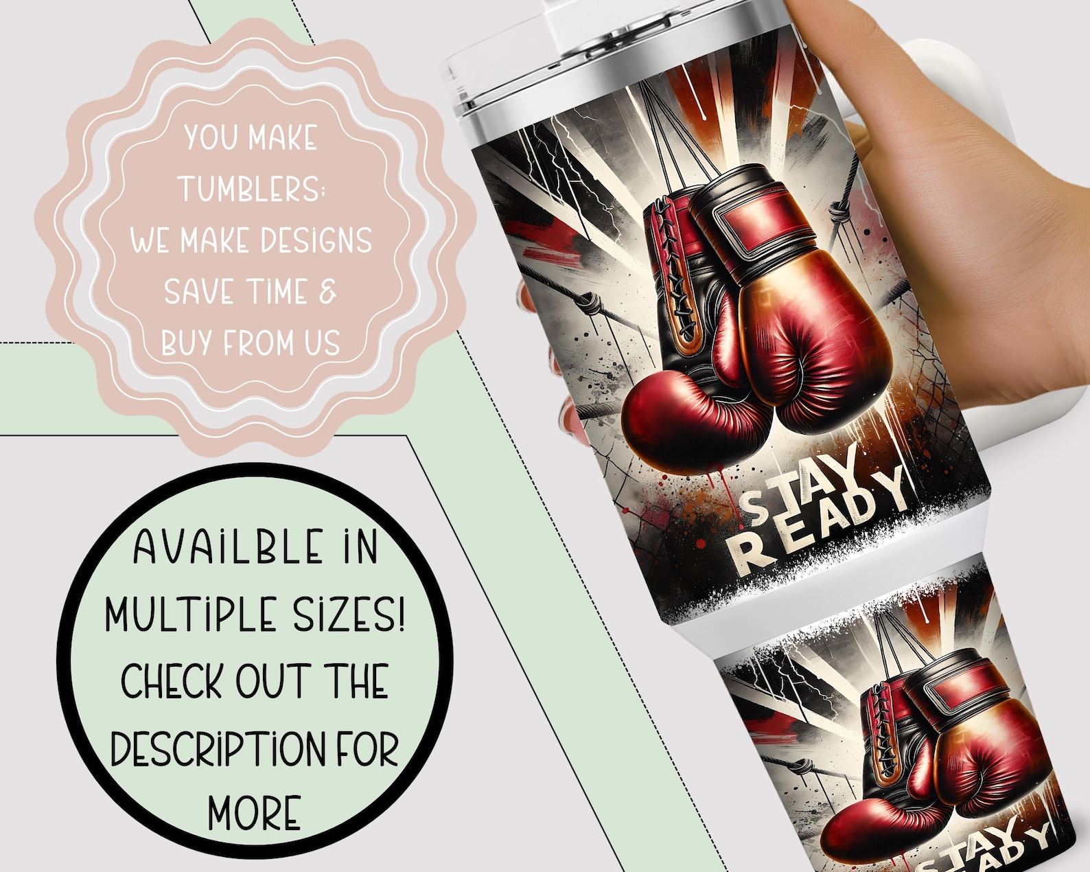 40 Oz Stay Ready Boxing Wrap PNG, Gym Gloves Fight Scene Tumbler Design ...
