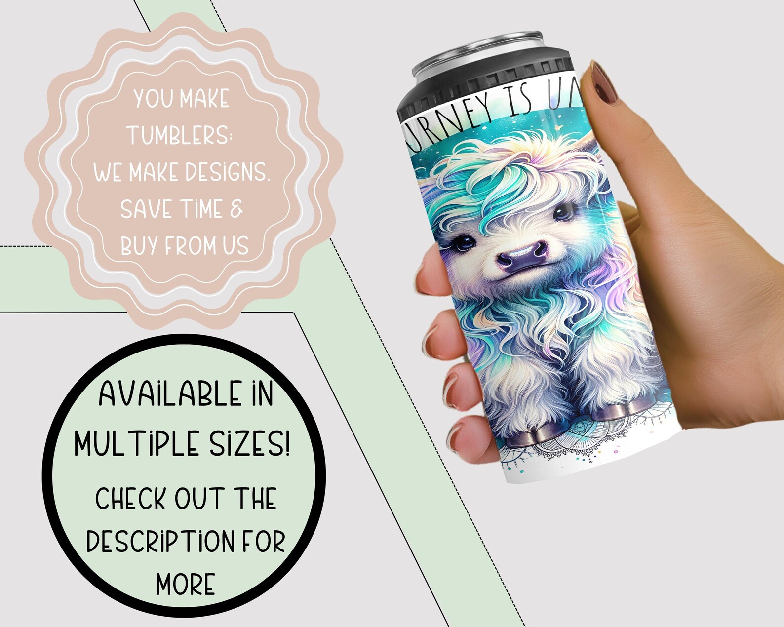Highland Cow Can Cooler Design, Affirmation Sublimation Design ...