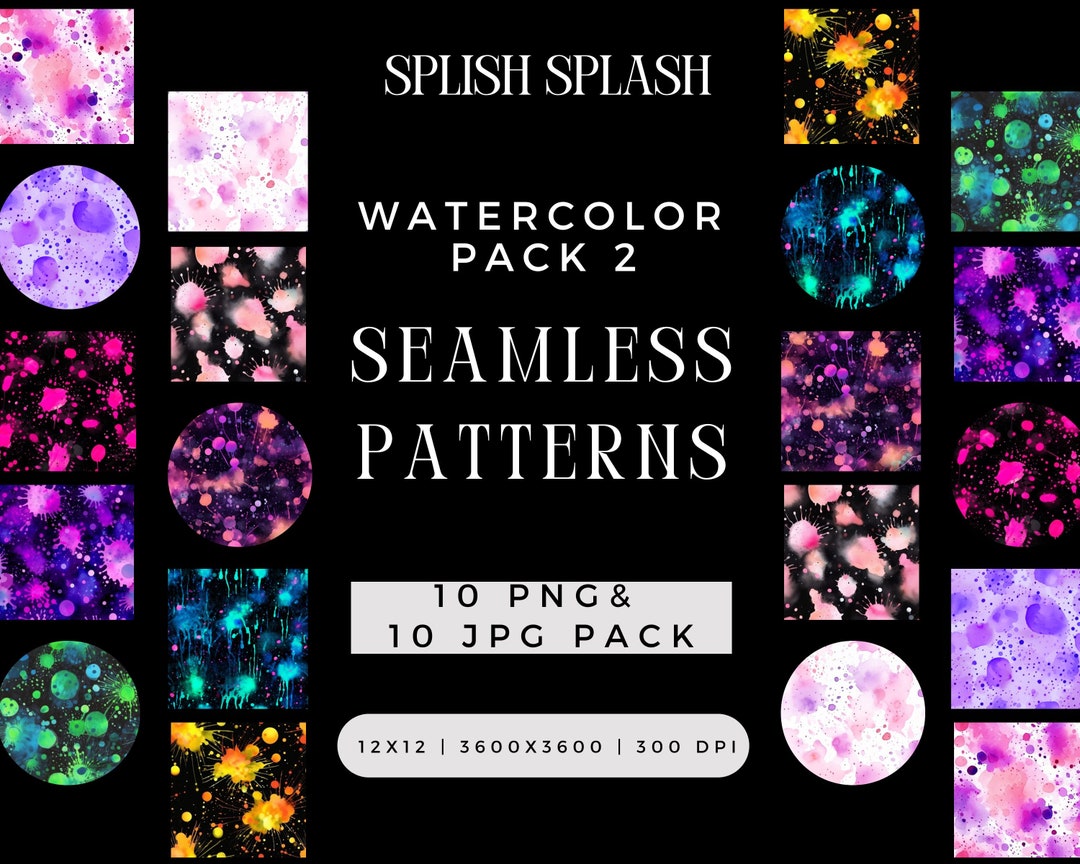 Digital Splish Splash Seamless Pattern PNG JPG Bundle, Vibrant Electric ...