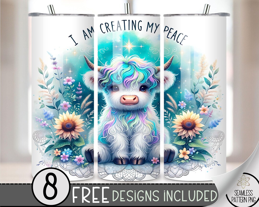 Positive Affirmation Tumbler Wrap, Cute Highland Cow 20oz Skinny ...