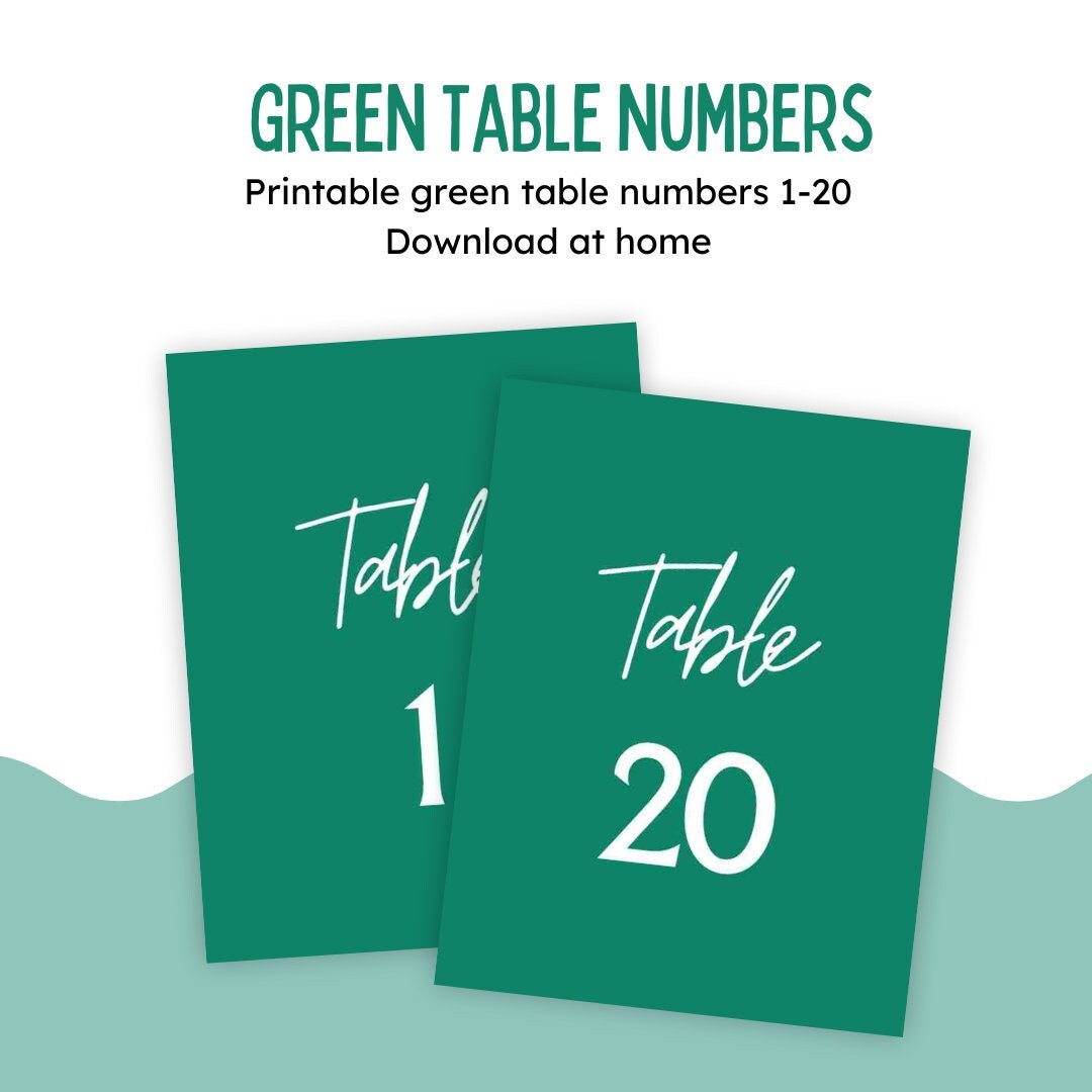 INSTANT DOWNLOAD Green Table Numbers 1-20 Download Wedding Printables ...