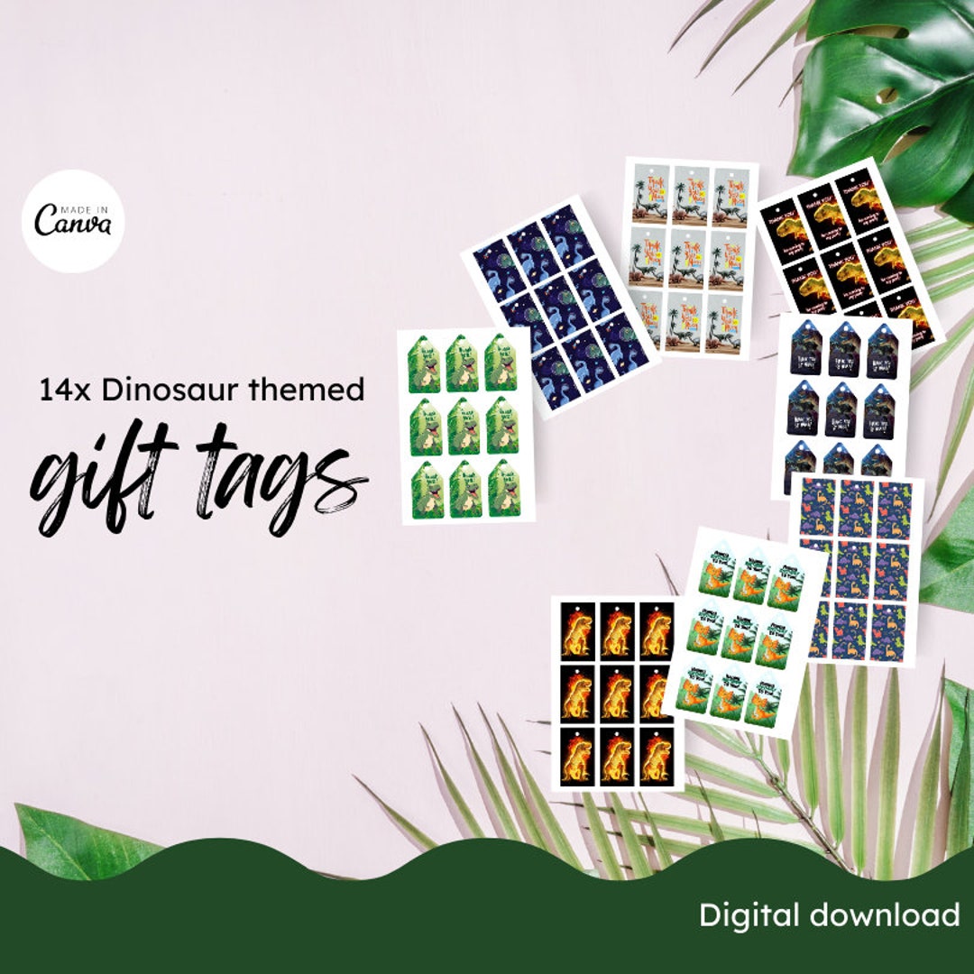 14 Dinosaur Gift Tags Printable Tags Party Favours Instant Download - Etsy