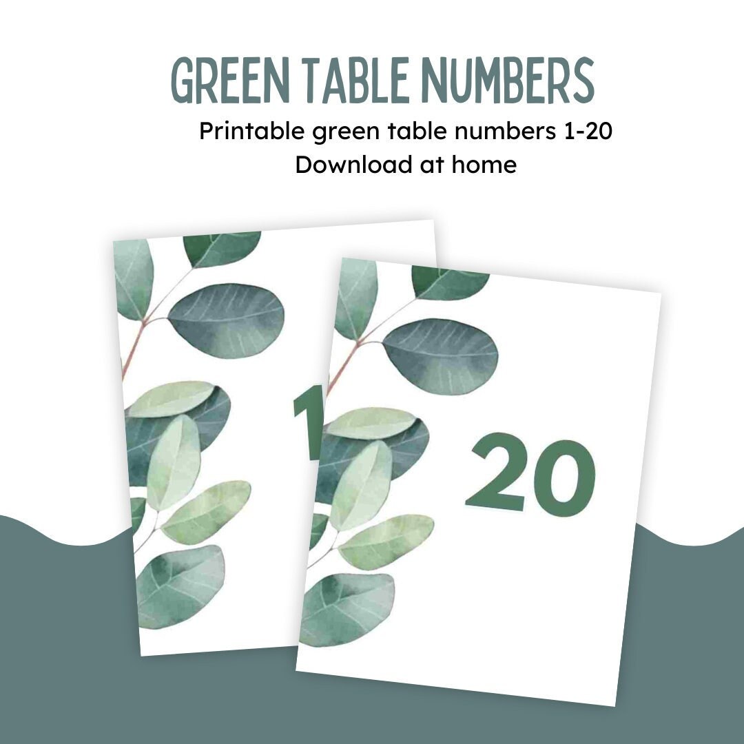 INSTANT DOWNLOAD Green Table Numbers 1-20 Download - Etsy