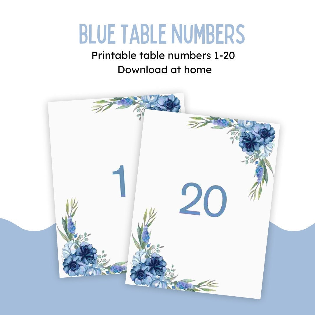 INSTANT DOWNLOAD Blue Table Numbers 1-20 Download Wedding Printables - Etsy