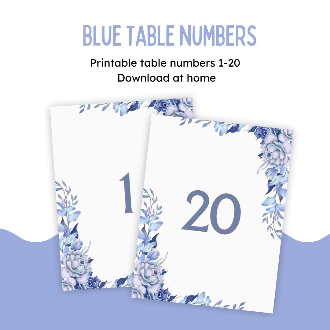 INSTANT DOWNLOAD Blue Table Numbers 1-20 Download Wedding Printables - Etsy