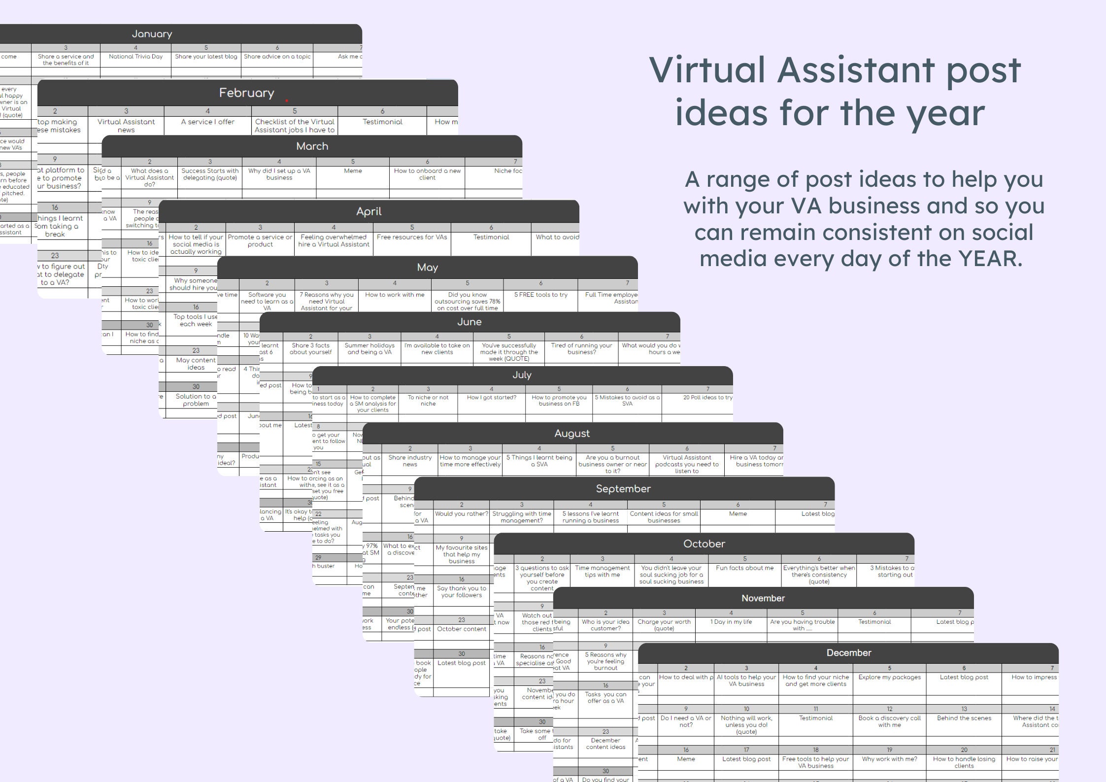 365 Virtual Assistant Content Ideas for Social Media content - Etsy