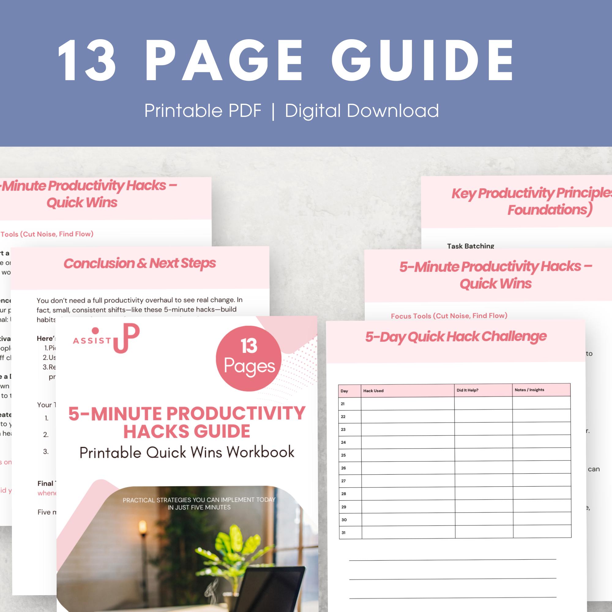 5-minute Productivity Hacks Workbook – Printable Productivity Tips and ...