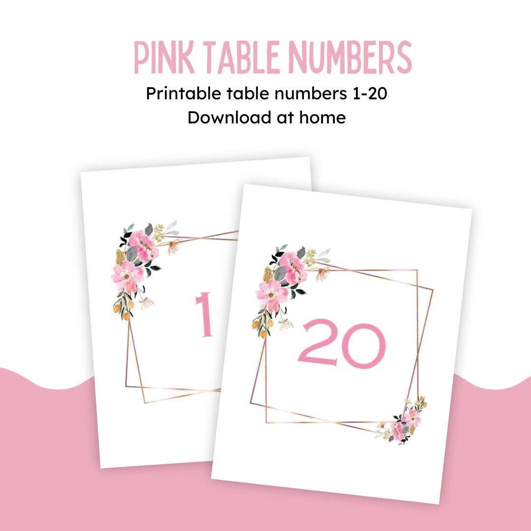 INSTANT DOWNLOAD Pink Table Numbers 1-20 Download Wedding Printables - Etsy