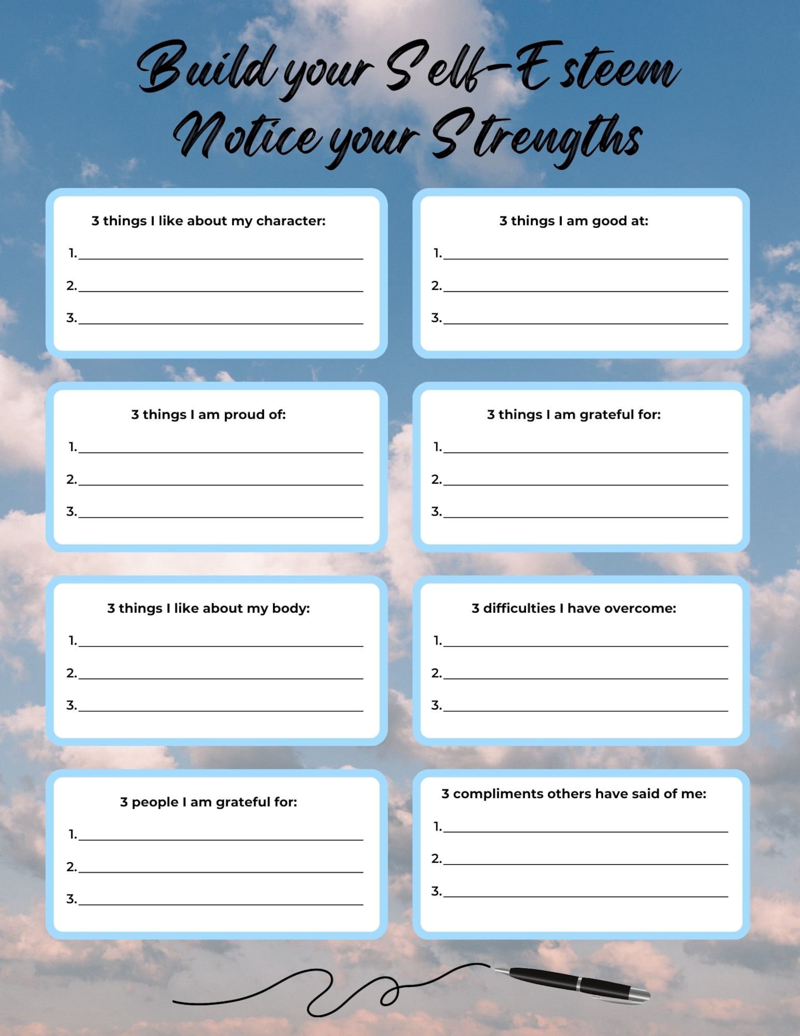 Build Your Self Esteem Worksheet / SEL Activity / Self-esteem / Social ...