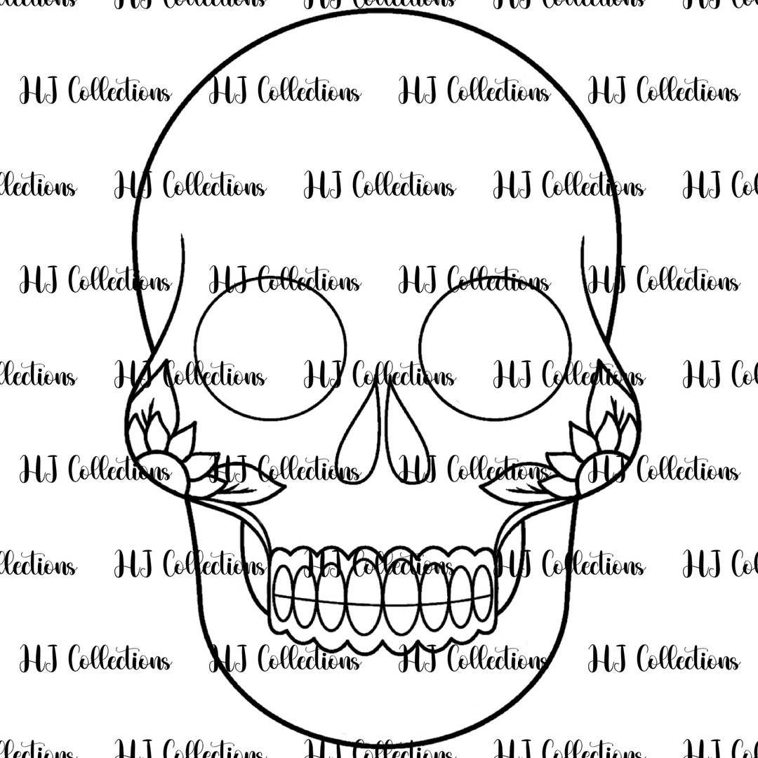 Outline Sugar Skull Candy Skull Outline PNG JPG - Etsy