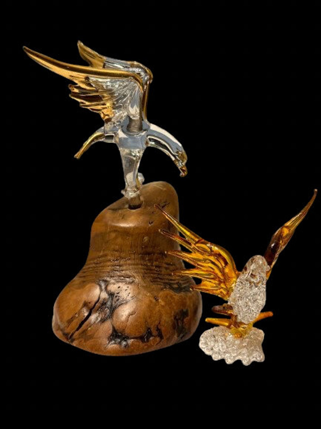 Glass Baron Eagle With Gold Accents on Drift Wood Statue. - Etsy