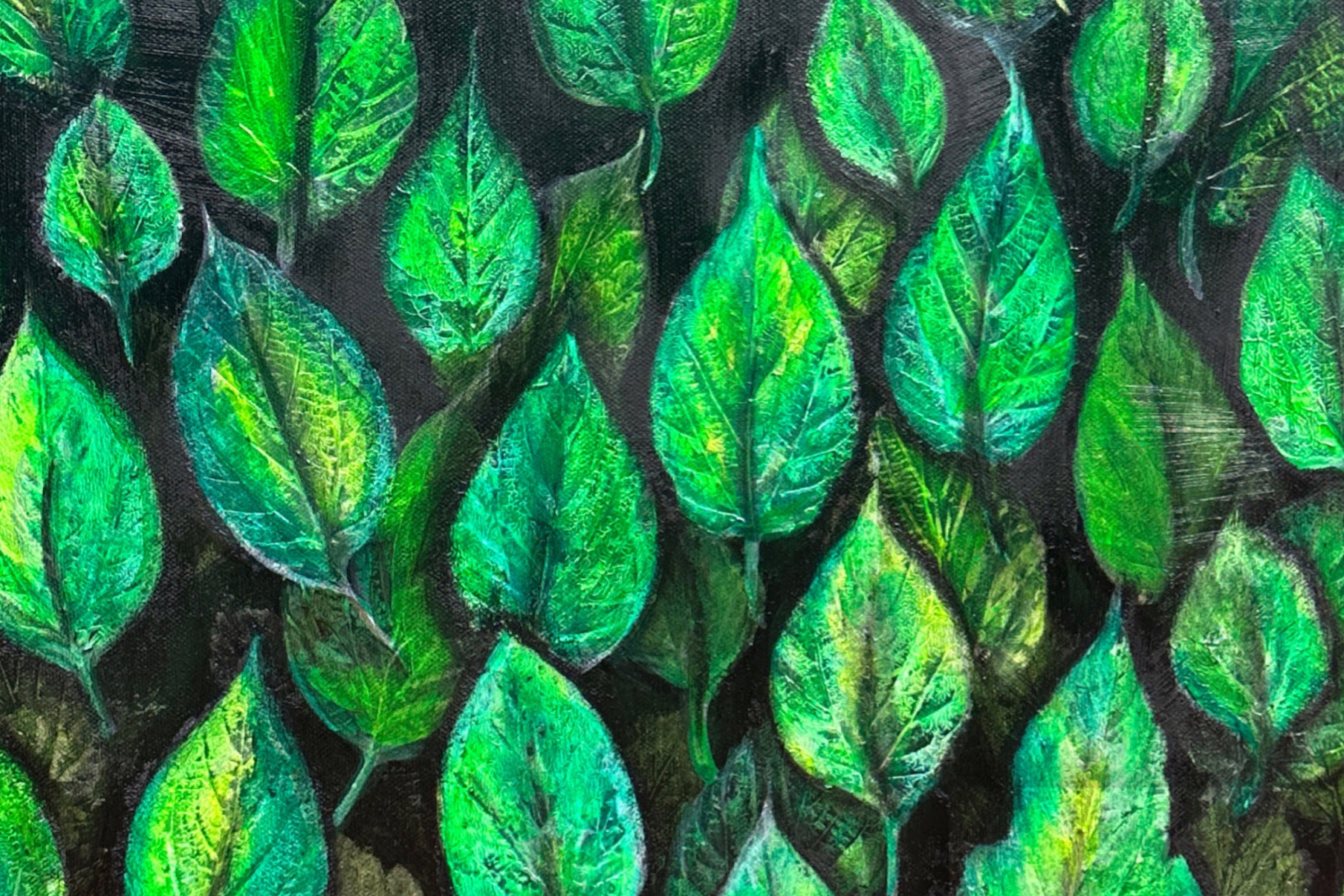 Neon Painting of Green Leaves. Green Art. Hand-painted. Nature - Etsy