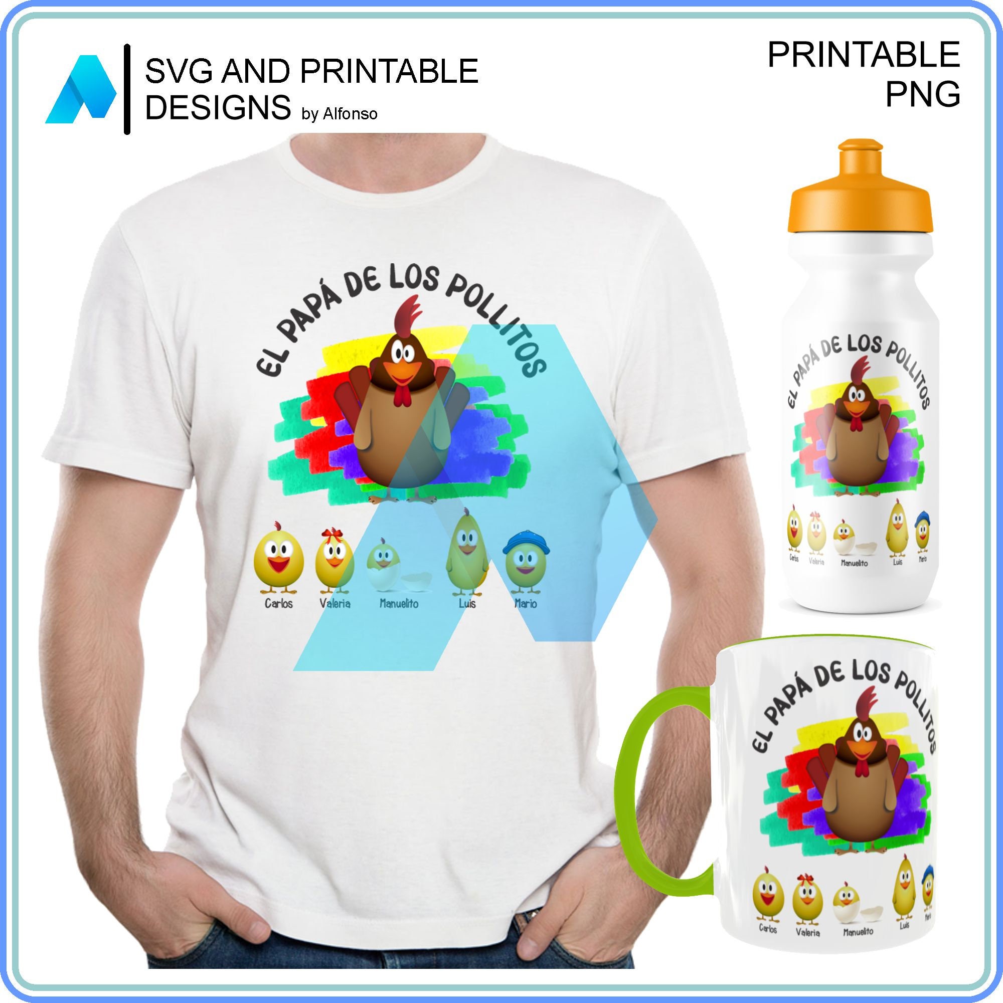 Customizable El Papá De Los Pollitos Printable PNG Design for - Etsy