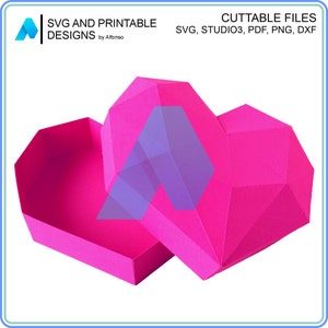 Low Poly Heart Shape Box - Papercraft Gift 3D Heart Gift Box PDF ...