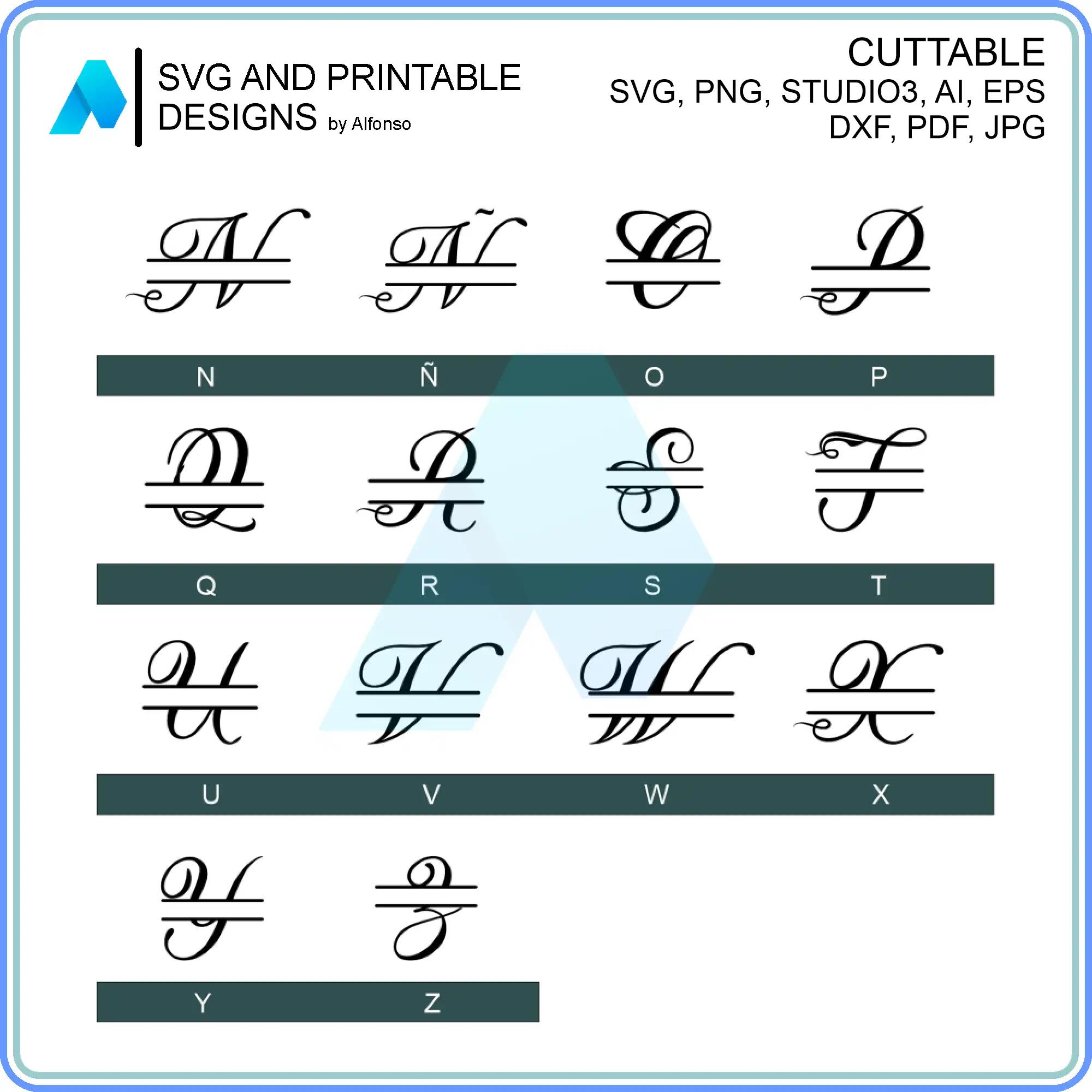 Split Monogram Alphabet SVG: Cricut & Silhouette Cut Files - Etsy