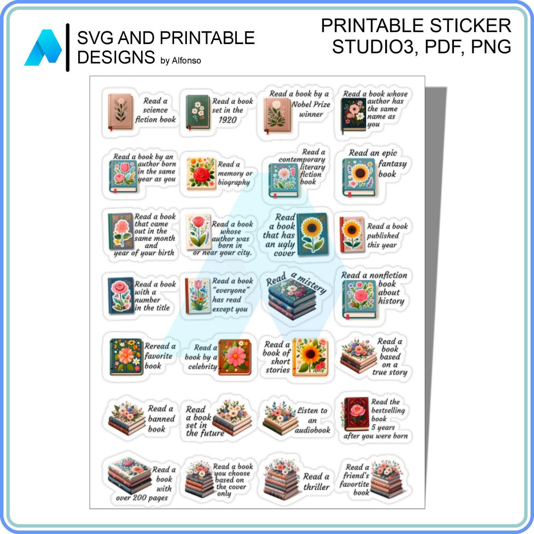Reading Challenge Stickers: Floral Book Lover Planner (digital File) - Etsy