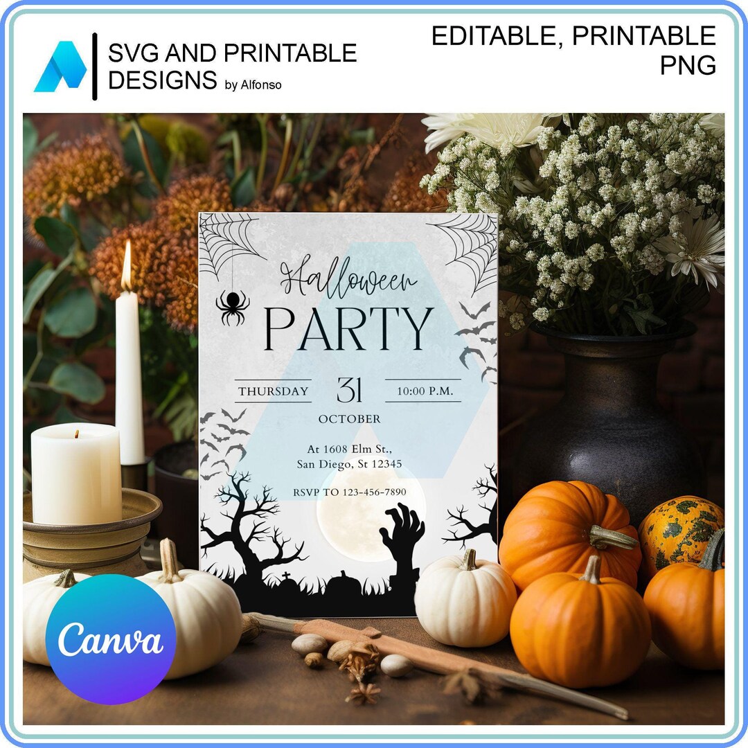 Editable Halloween Party Invitation | Elegant Digital Cava Design ...