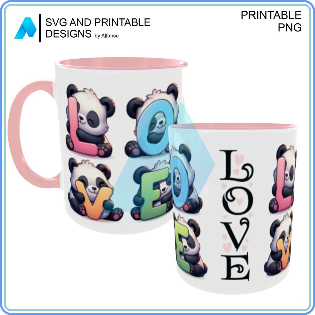 PNG Mug Design Cute Panda Bears Hugging LOVE Letters for Valentine’s ...