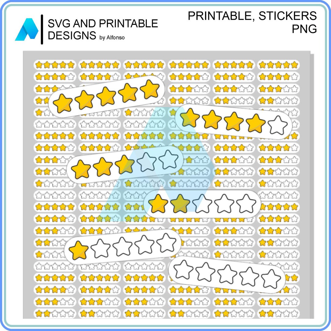 Printable Star Rating Stickers: Teacher & Planner Rewards (digital PNG ...