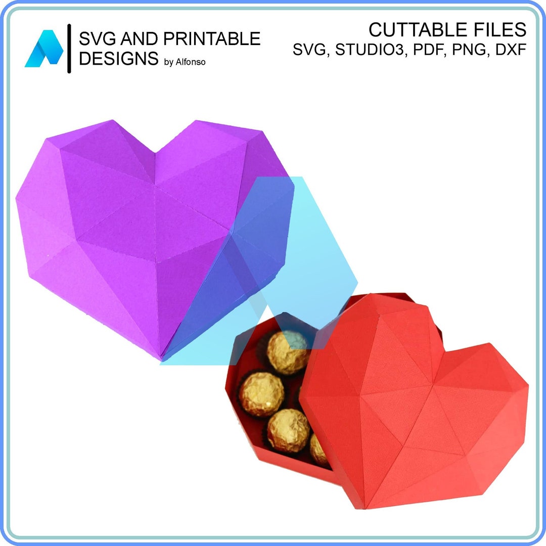 Low Poly Heart Shape Box - Papercraft Gift 3D Heart Gift Box PDF ...