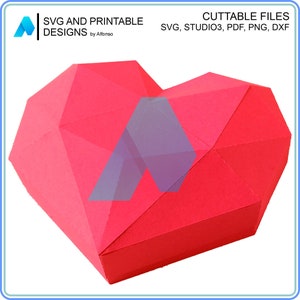 Low Poly Heart Shape Box - Papercraft Gift 3D Heart Gift Box PDF ...