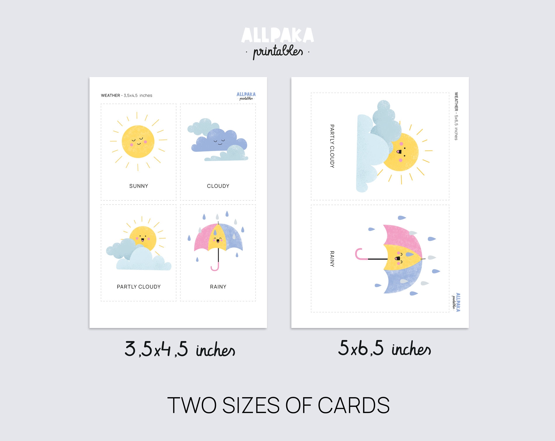 18 Weather Cards, Montessori Flashcards, Pre-school Cards, Educational ...