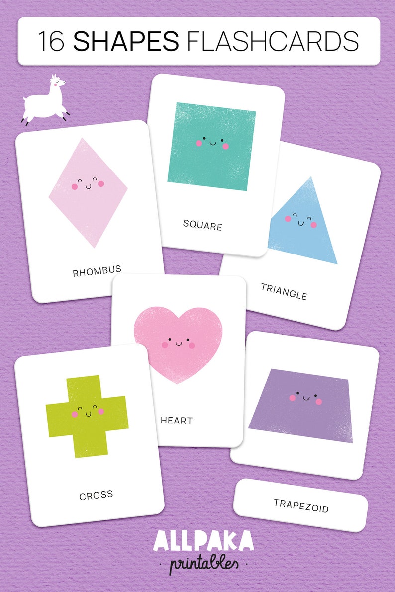 16 Shapes Cards, Montessori Flashcards, Pre-school Cards, Educational ...