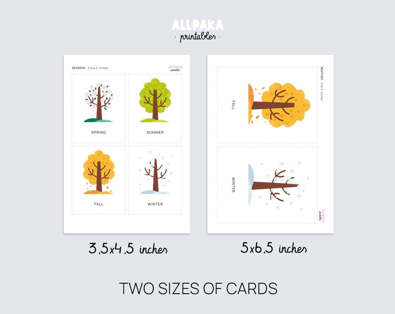 Seasons Cards, Montessori Flashcards, Pre-school Cards, Educational ...