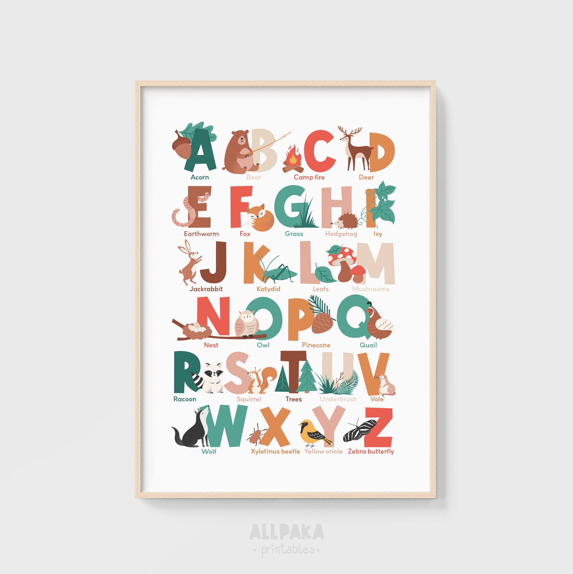 Woodland Alphabet Poster ABC Poster Nursery Decor Kids Room - Etsy
