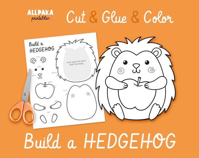 Hedgehog Cut & Glue Printable, Color and Build Activities, Coloring ...