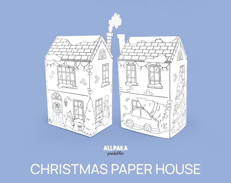Paper House, Christmas Coloring, Printable Activity Sheet, Creative Art ...