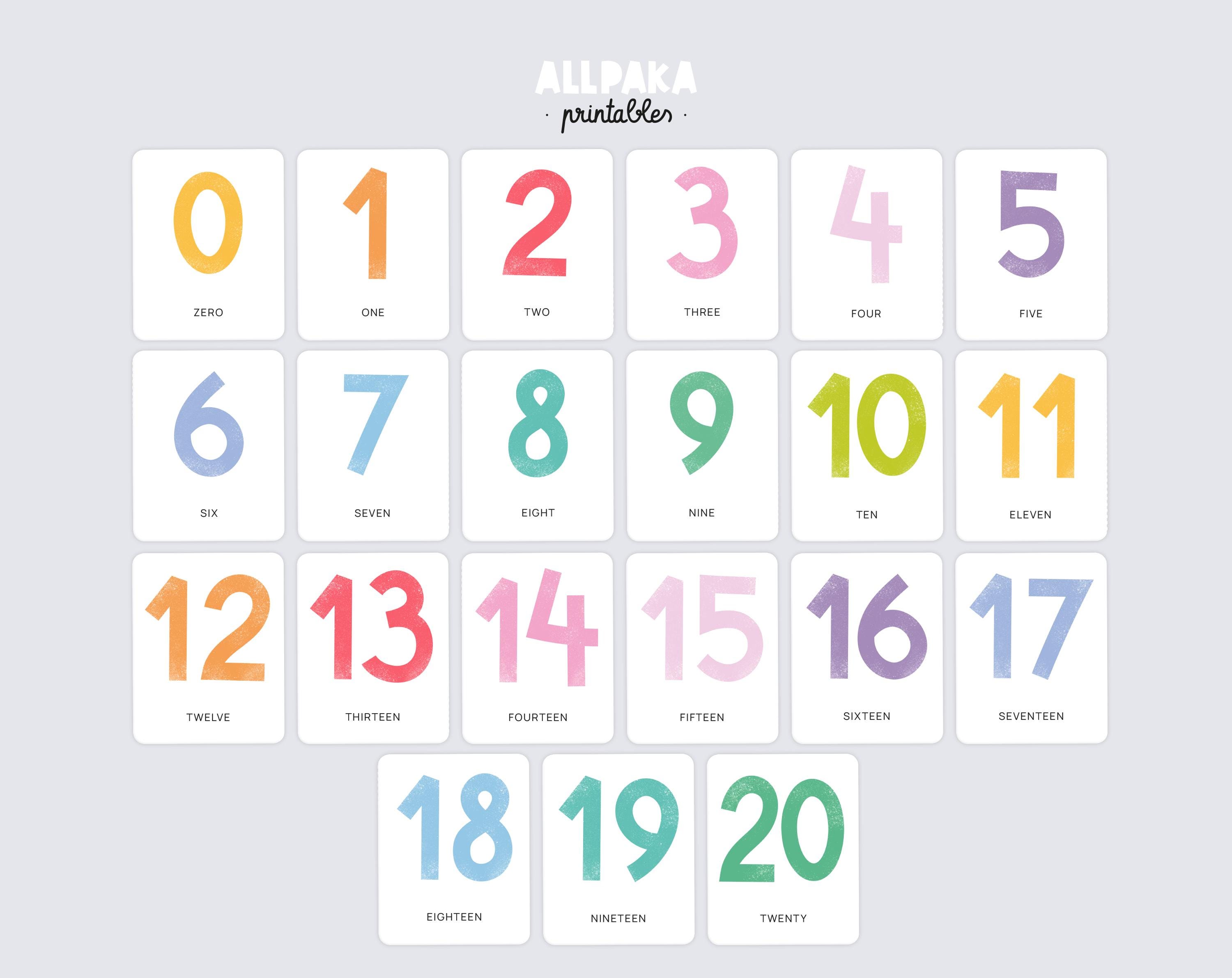 0-20 Numbers Cards, Montessori Flashcards, Pre-school Cards ...