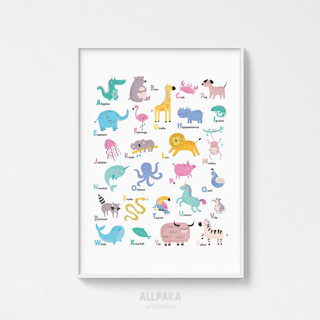 Animal Alphabet Poster, ABC Poster, Nursery Decor, Kid's Room Decor ...