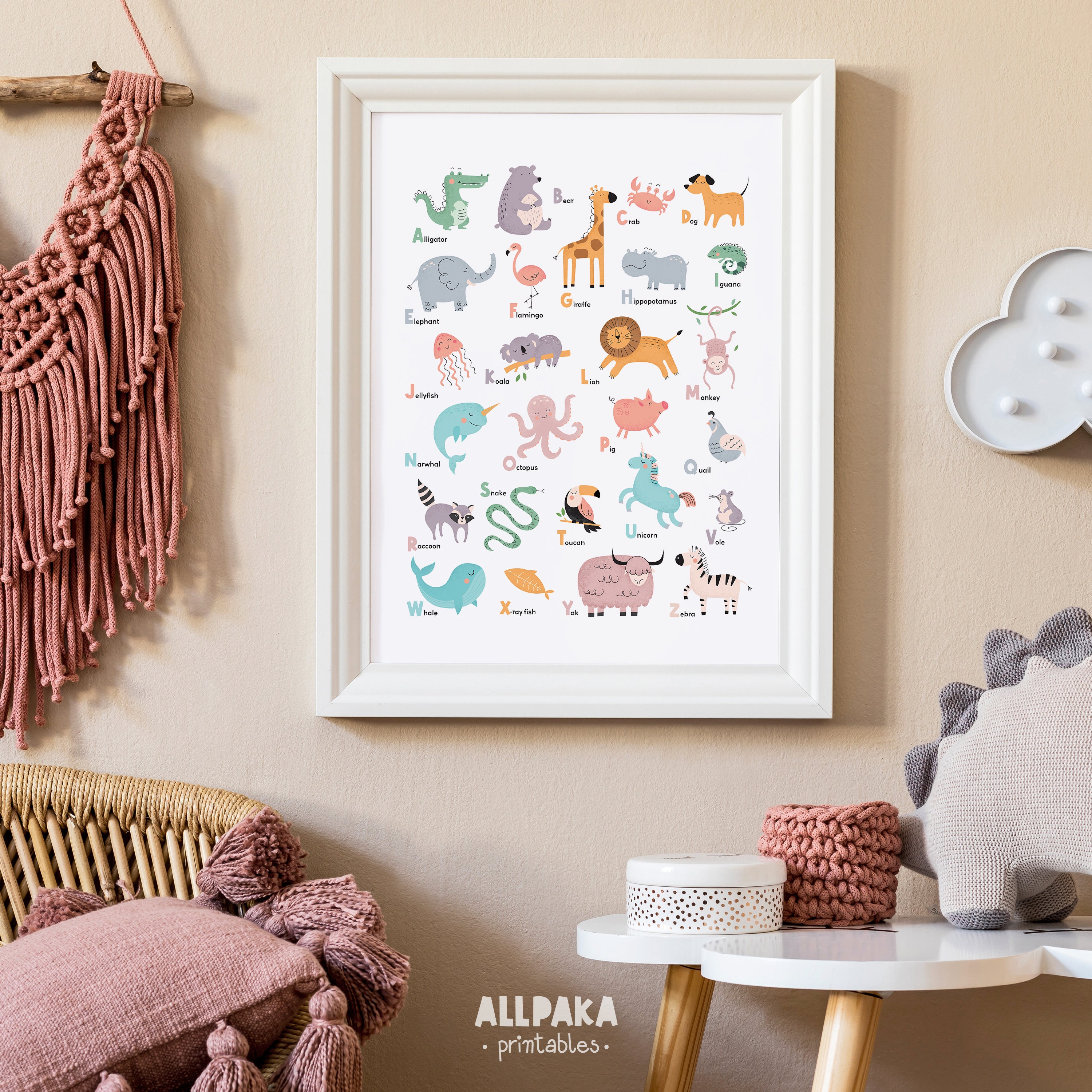 Animal Alphabet Poster Boho, ABC Poster, Nursery Decor, Kid's Room ...