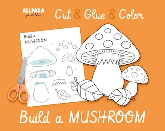 Cut & Glue Printable, Mushroom Paper Craft, Color and Build, Coloring ...