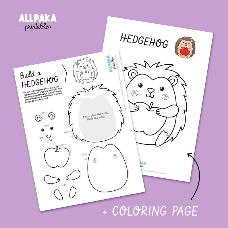 Hedgehog Cut & Glue Printable, Color and Build Activities, Coloring ...